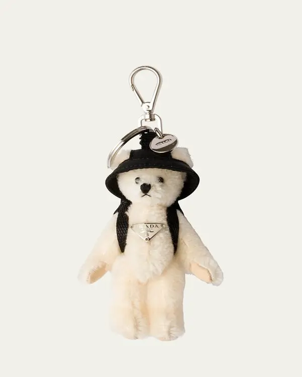 Prada Leo Teddy Plush Bag Charm - Bianco