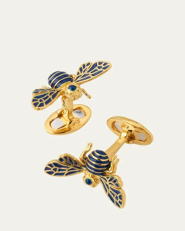 JAN LESLIE 18k Gold Vermeil And Enamel Bee Cufflinks