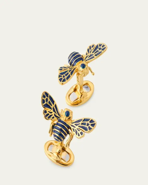 JAN LESLIE 18k Gold Vermeil And Enamel Bee Cufflinks