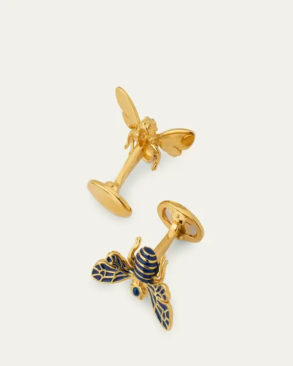 JAN LESLIE 18k Gold Vermeil And Enamel Bee Cufflinks