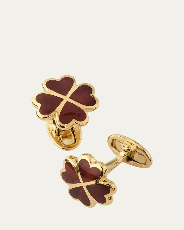 JAN LESLIE 18k Gold Vermeil Tigers Eye Clover Cufflinks - Red