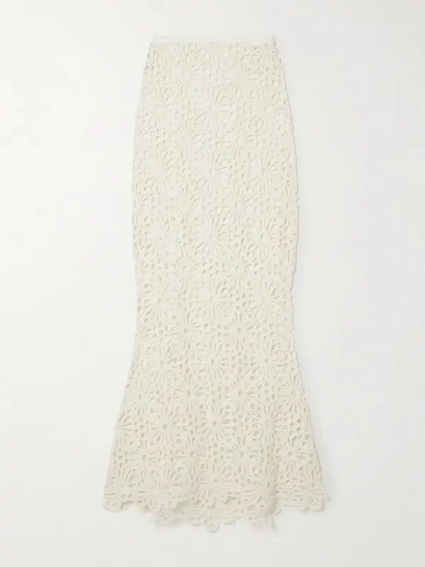 Norma Kamali Obie Stretch Crepe-trimmed Open-knit Maxi Skirt - Neutrals