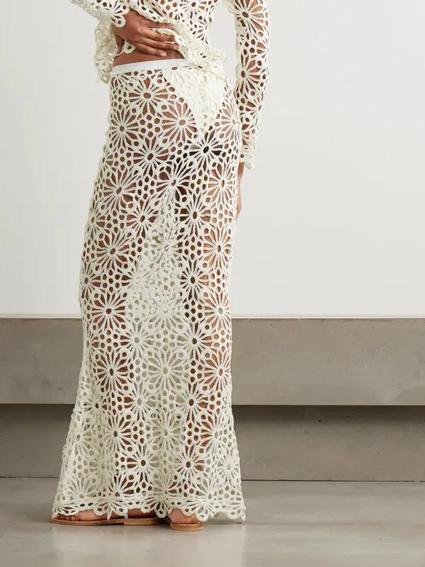 Norma Kamali Obie Stretch Crepe-trimmed Open-knit Maxi Skirt - Neutrals