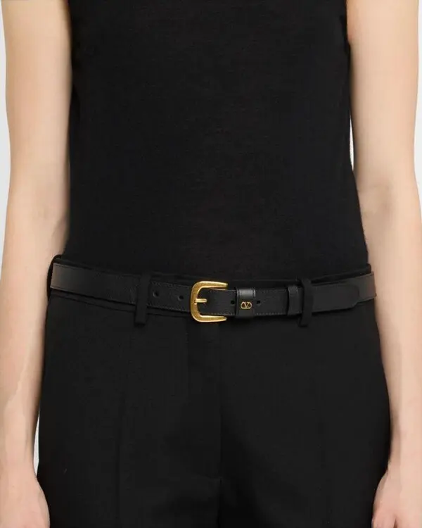 Valentino Garavani Vlogo Signature Embellished Leather Belt - Nero