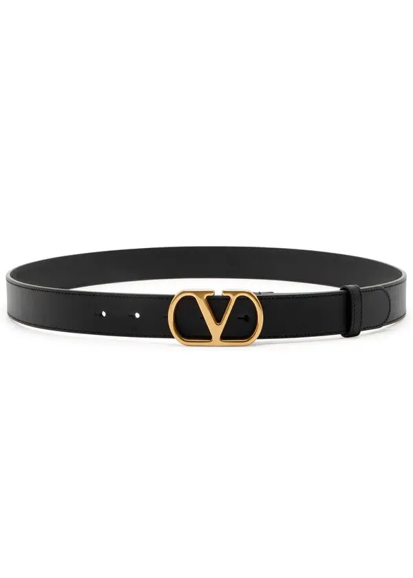 Valentino Garavani V-logo Leather Belt - Black