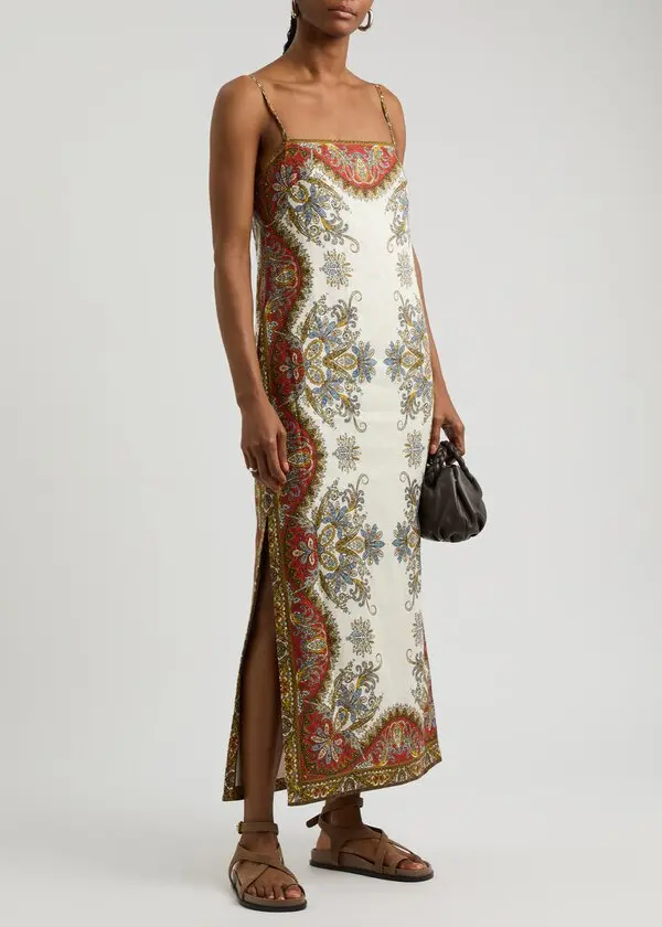 Veronica Beard Petra Paisley-print Linen Midi Dress