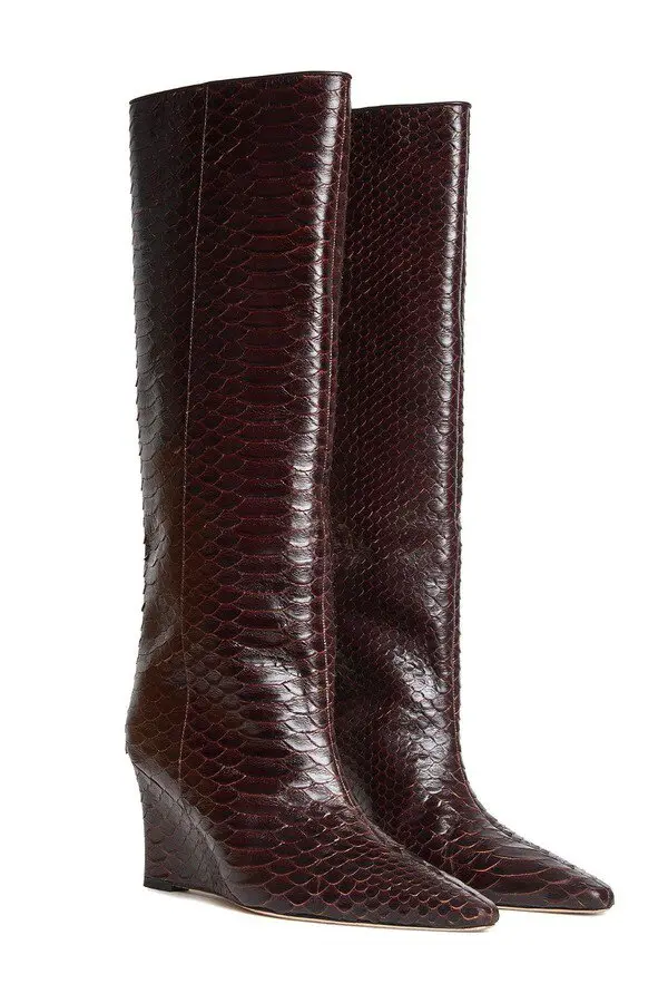 Cynthia Rowley Embossed Leather Wedge Boots - Brown