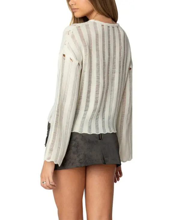 EDIKTED Stripey Shredded Sweater