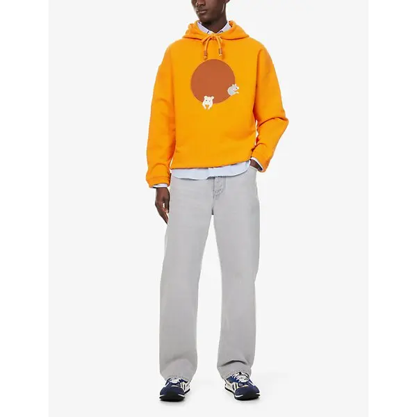 Loewe X Suna Fujita Graphic-Embroidery Relaxed-Fit Hoody In Orange