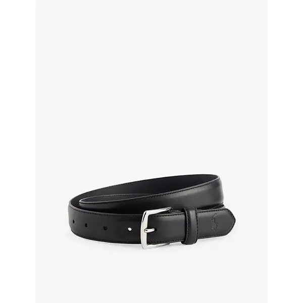 Polo Ralph Lauren Engraved-buckle Foiled-branding Leather Belt - Black