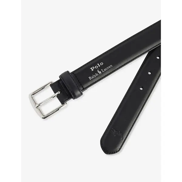 Polo Ralph Lauren Engraved Buckle Leather Belt - Black