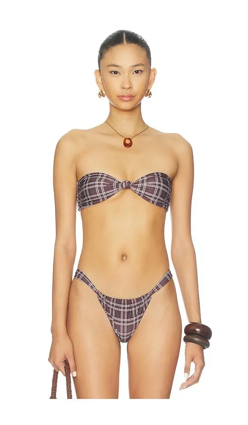 LOVERS AND FRIENDS Adore You Bikini Top - Brown Plaid