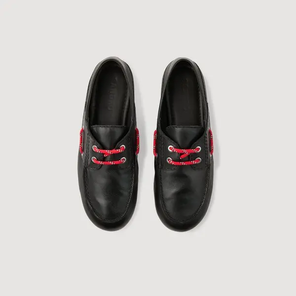 Sandro Leather Boat Shoe Loafers - Black