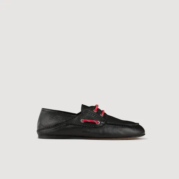 Sandro Leather Boat Shoe Loafers - Black