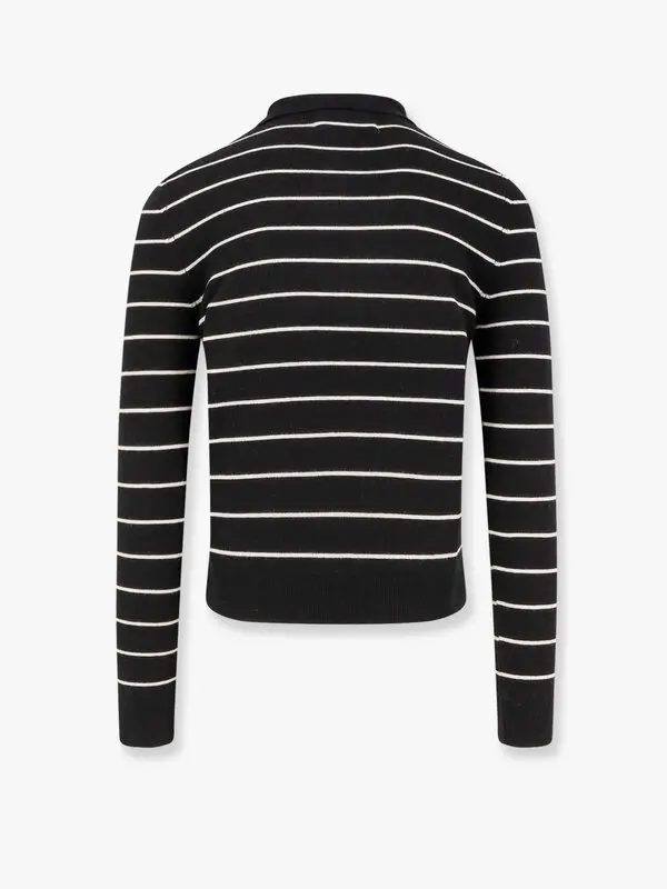 TONYWACK Super Fine Merino Wool Striped Polo Shirt - Black