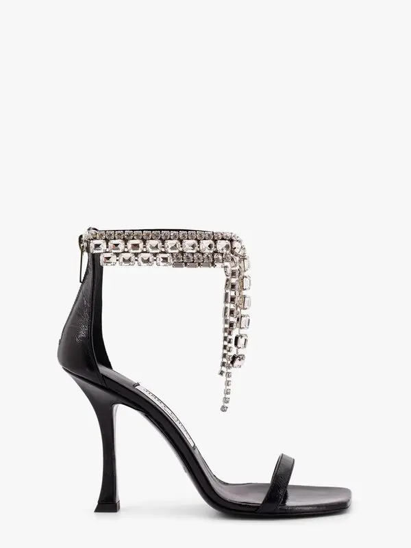 JIMMY CHOO Embellished Leather Stiletto Sandals - Black