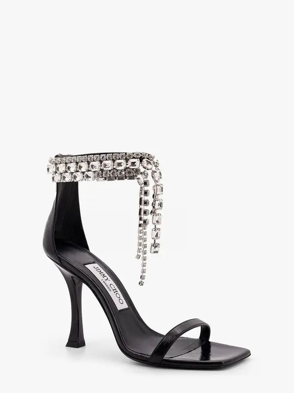 JIMMY CHOO Embellished Leather Stiletto Sandals - Black