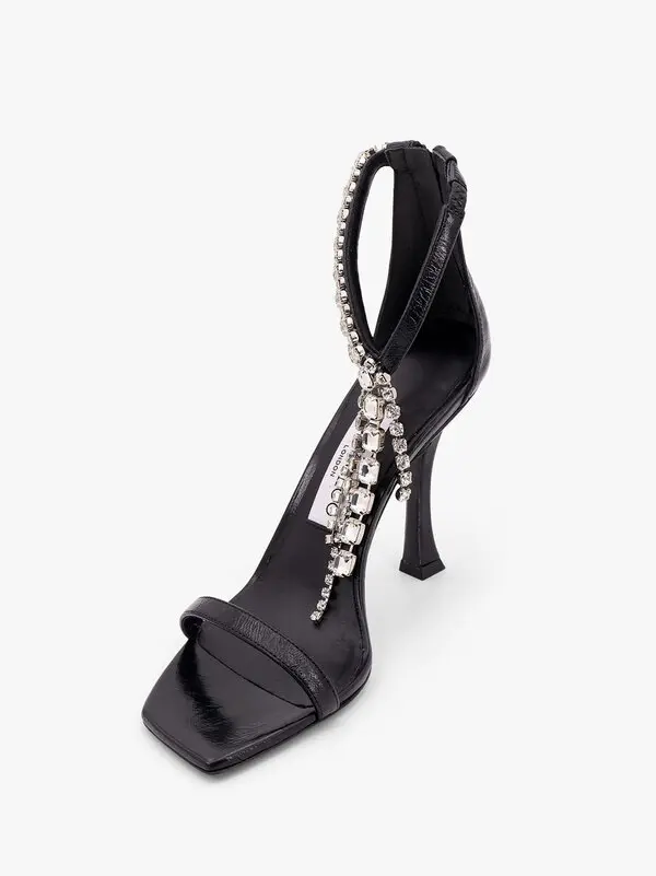 JIMMY CHOO Embellished Leather Stiletto Sandals - Black