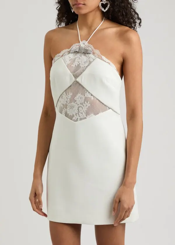 Self-Portrait Bow-Embellished Lace-Trimmed Mini Dress In White - 60% Off |  Editorialist