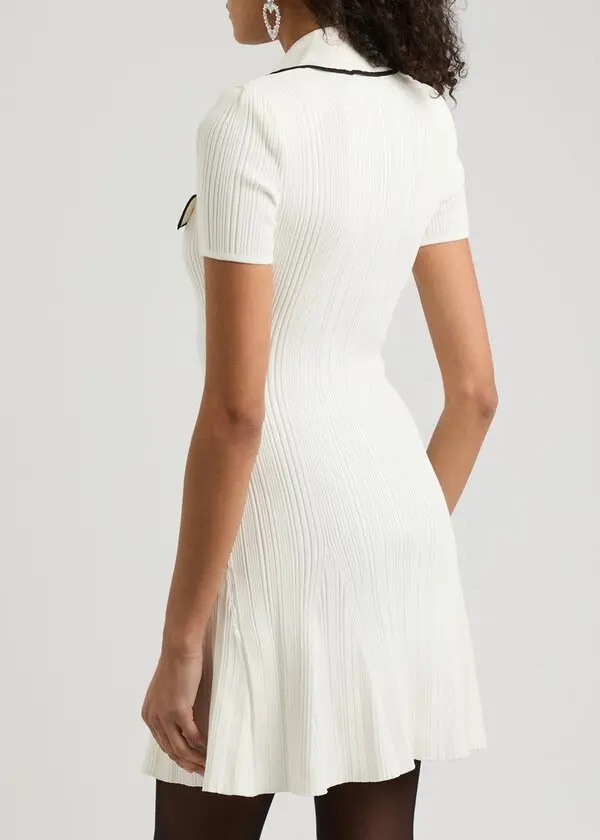 Self-Portrait Contrast-Trim Ribbed-Knit Mini Dress In White - 40% Off |  Editorialist