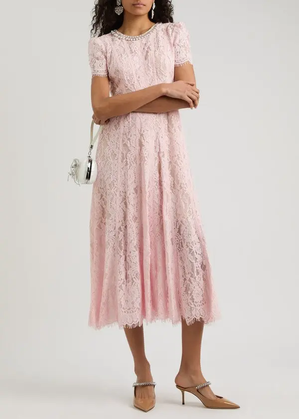 SELF-PORTRAIT Sequin-embellished Lace Midi Dress