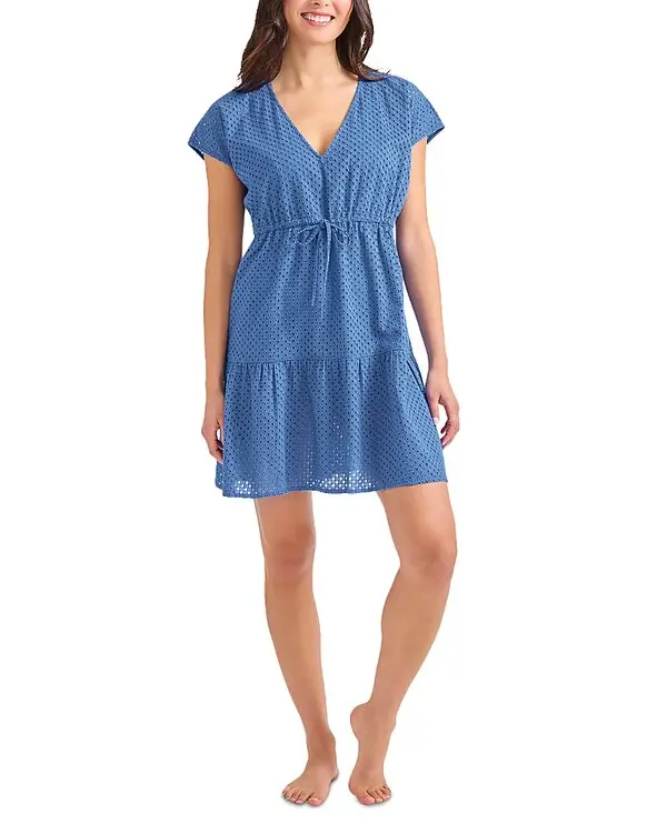 Tommy Bahama Eyelet Cove V Neck Swim Cover-up Dress - Blue Monday