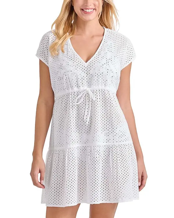 Tommy Bahama Eyelet Cove V Neck Swim Cover-up Dress - White