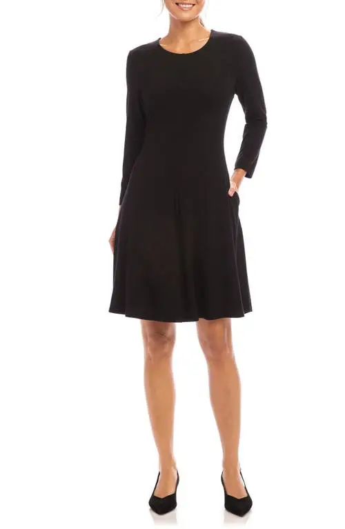 Karen Kane Long Sleeve Fit & Flare Dress - Black