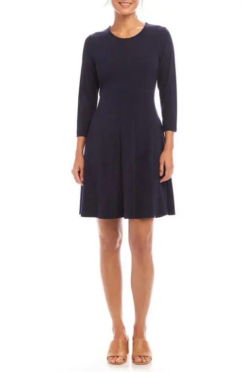 Karen Kane Long Sleeve Fit & Flare Dress - Navy