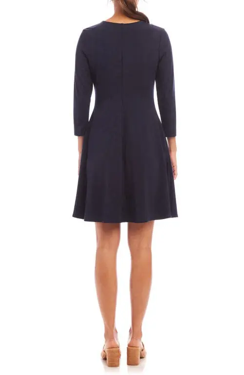 Karen Kane Long Sleeve Fit & Flare Dress - Navy