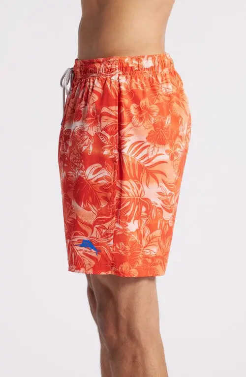 Tommy Bahama Naples Ocean Escape Floral Performance Swim Trunks - Orange Candy