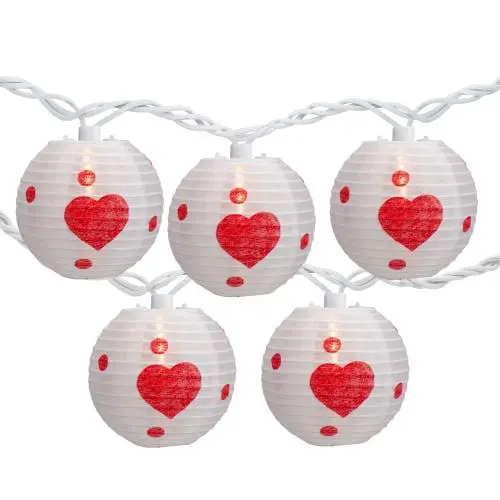 NORTHLIGHT Hearts Paper Lantern Indoor Outdoor Patio Light Set 8.5' Wire10ct - White