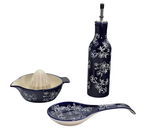 TEMP-TATIONS Floral Lace 3-piece Kitchen Accessory Set - One-color