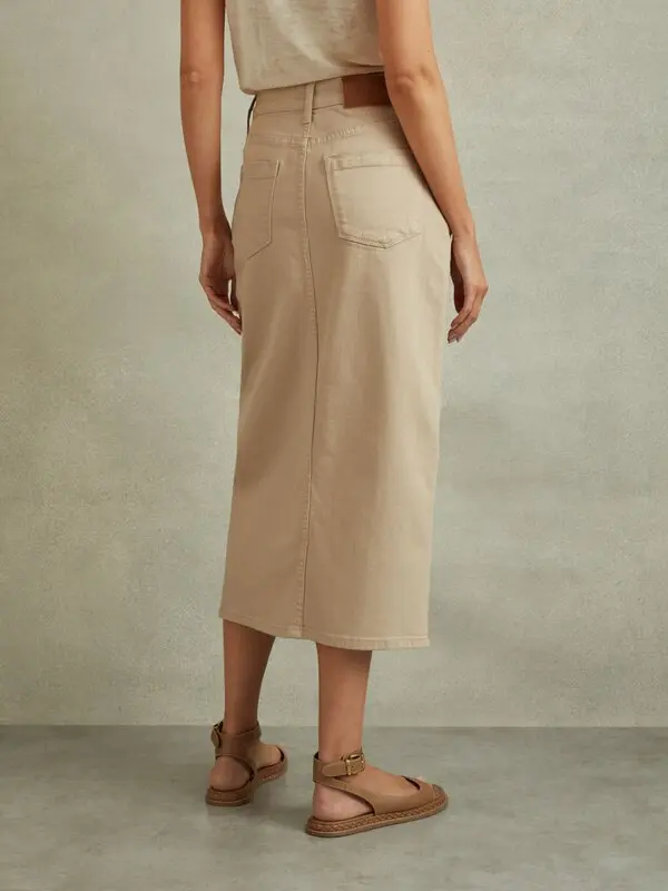 REISS Danica High Rise Denim Midi Skirt