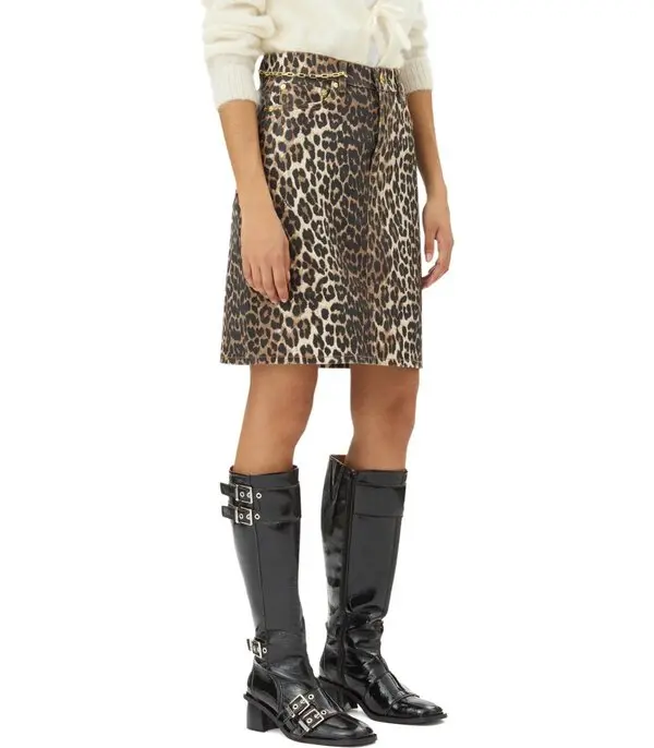 GANNI Animal Print Denim Mini Skirt