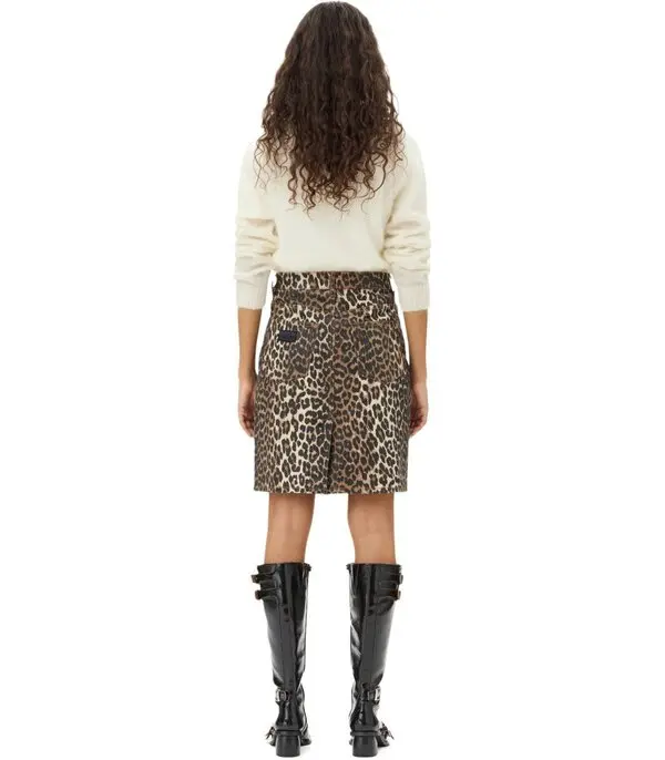 GANNI Animal Print Denim Mini Skirt