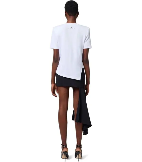 Elisabetta Franchi Cotton T-shirt With Slogan Print And Asymmetrical Hem