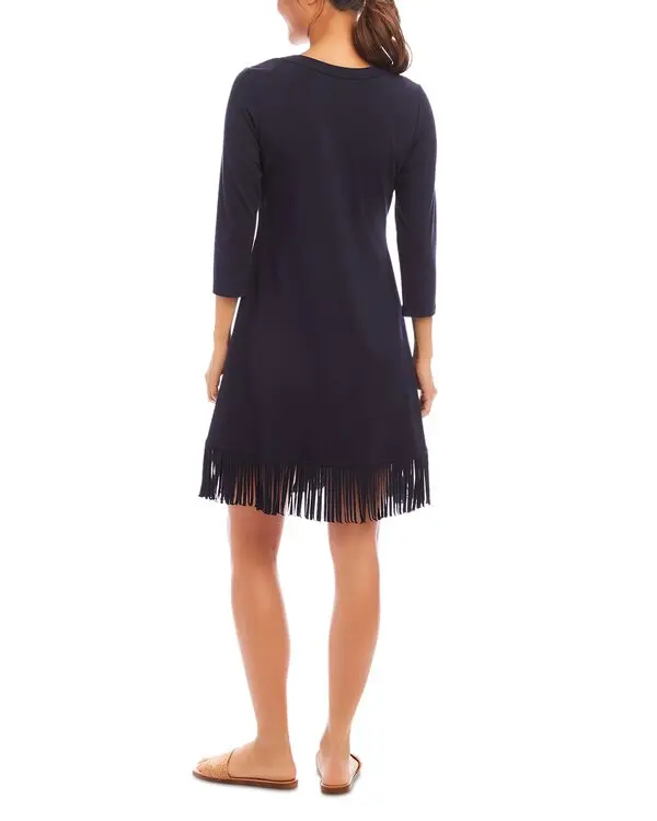 Karen Kane Three Quarter Sleeve Fringe Hem Dress