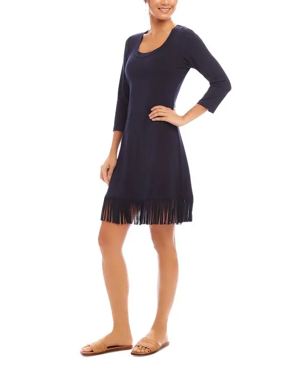 Karen Kane Three Quarter Sleeve Fringe Hem Dress