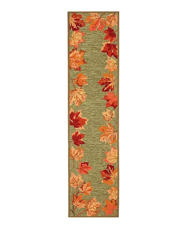 LUSH DECOR Liora Manne Ravella Falling Leaves Border Runner Area Rug, 2' X 8 - Moss