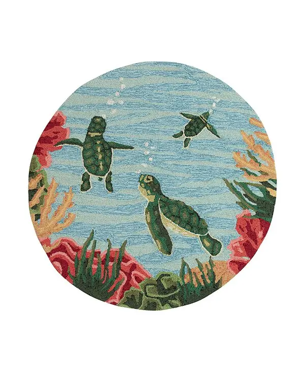 LIORA MANNE Frontporch Swimming Baby Turtles Round Area Rug, 3' X 3 - Navy