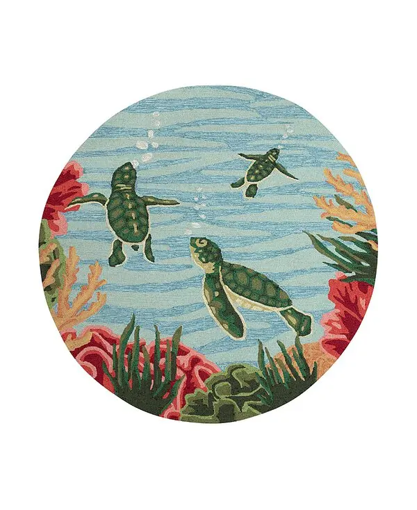 LIORA MANNE Frontporch Swimming Baby Turtles Round Area Rug, 5' X 5 - Navy