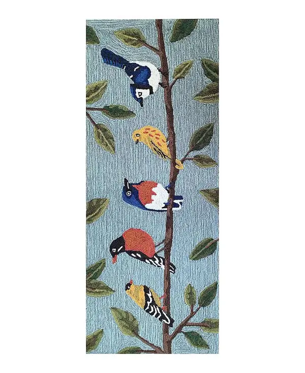 LIORA MANNE Frontporch Birds On A Branch Runner Area Rug, 2' X 5 - Blue