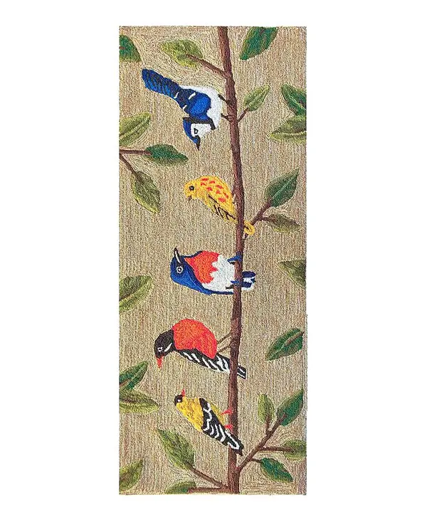 LIORA MANNE Frontporch Birds On A Branch Runner Area Rug, 2' X 5 - Natural