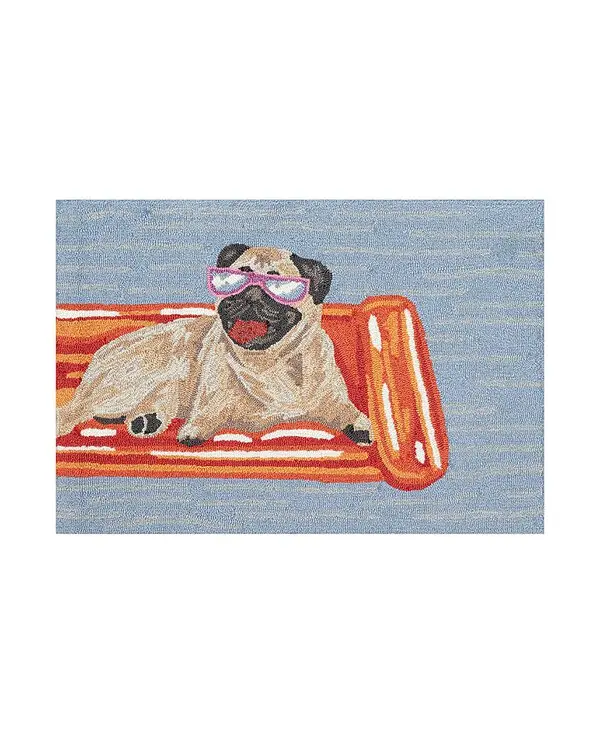 LUSH DECOR Liora Manne Frontporch Pool Party Pug Area Rug, 1'8 X 2'6 - Blue
