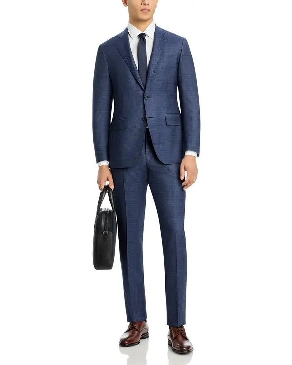 Canali Kei Sharkskin Check Regular Fit Suit - Dark Blue