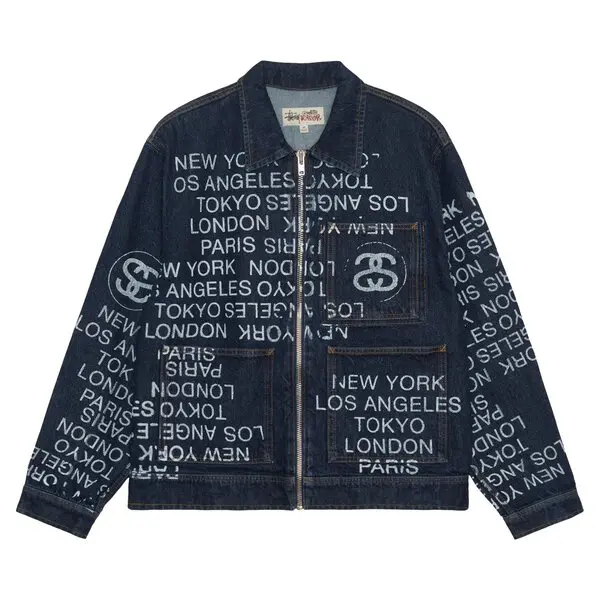 StÜssy City Link Denim Zip Work Jacket - Blue