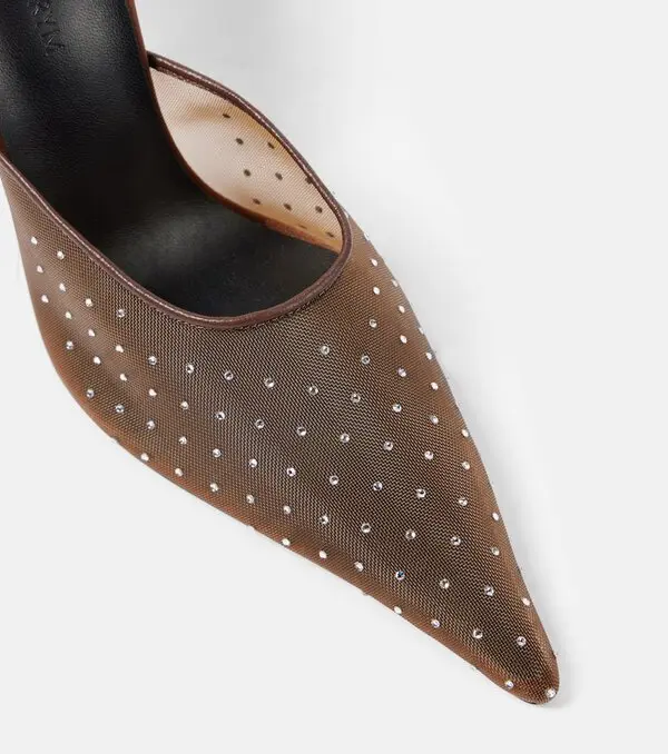 Magda Butrym Embellished Mesh Pointed Toe Mules - Brown