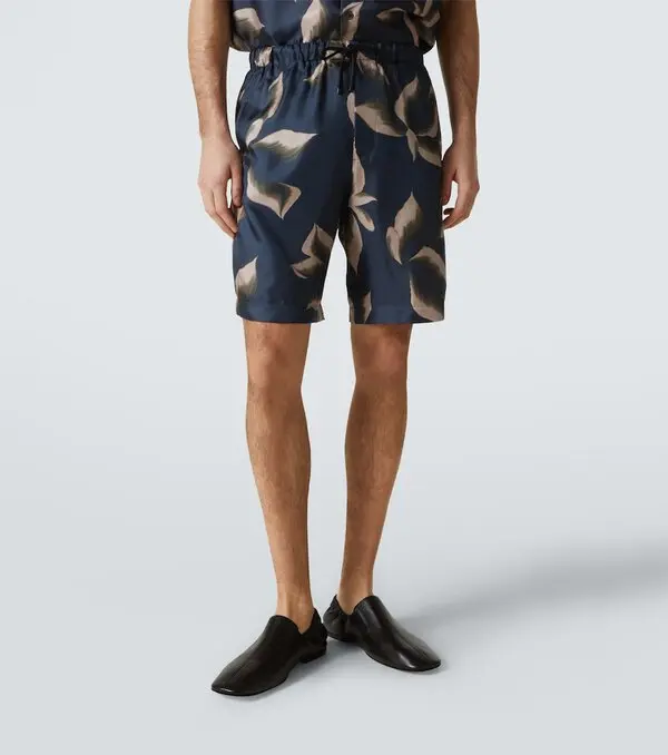 Dries Van Noten Printed Silk Shorts - Blue