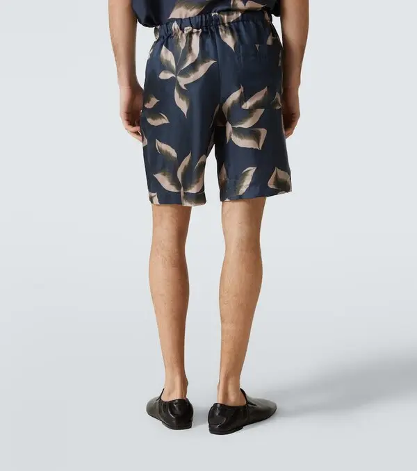 Dries Van Noten Printed Silk Shorts - Blue